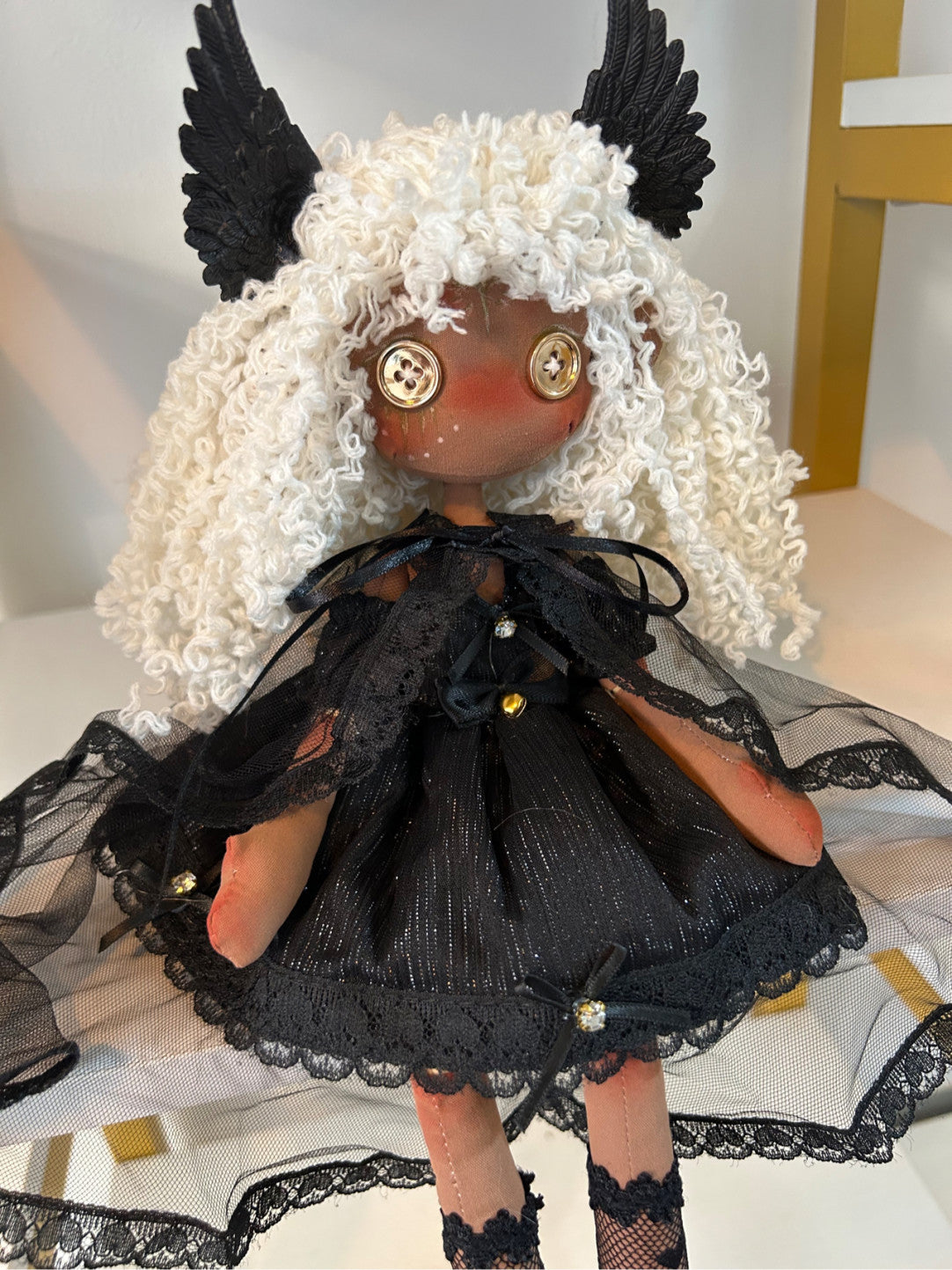 Midnight Angel--Handmade Button-eyed Doll🖤 – Button Eyes Dolls